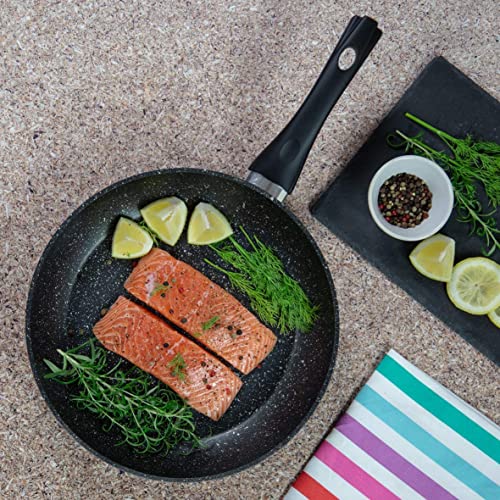Blackmoor Frying Pans / 8", 9.5", 11" Sizes/Stylish Black Or Gray Marble Finish/Non-Stick & Anti-Scratch/Cool Touch Handle/Suitable for Induction, Electric and Gas Hobs (9.5", Black)