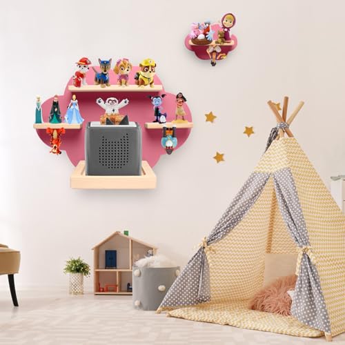 OPERMAXER for TonieBox and Tonie Shelf Cloud, Tonies Storage for Tonie Figures Characters, Floating Shelves Magnetic Wall Shelf for Children Play Room, Charging Station, Pink(3 Pcs)