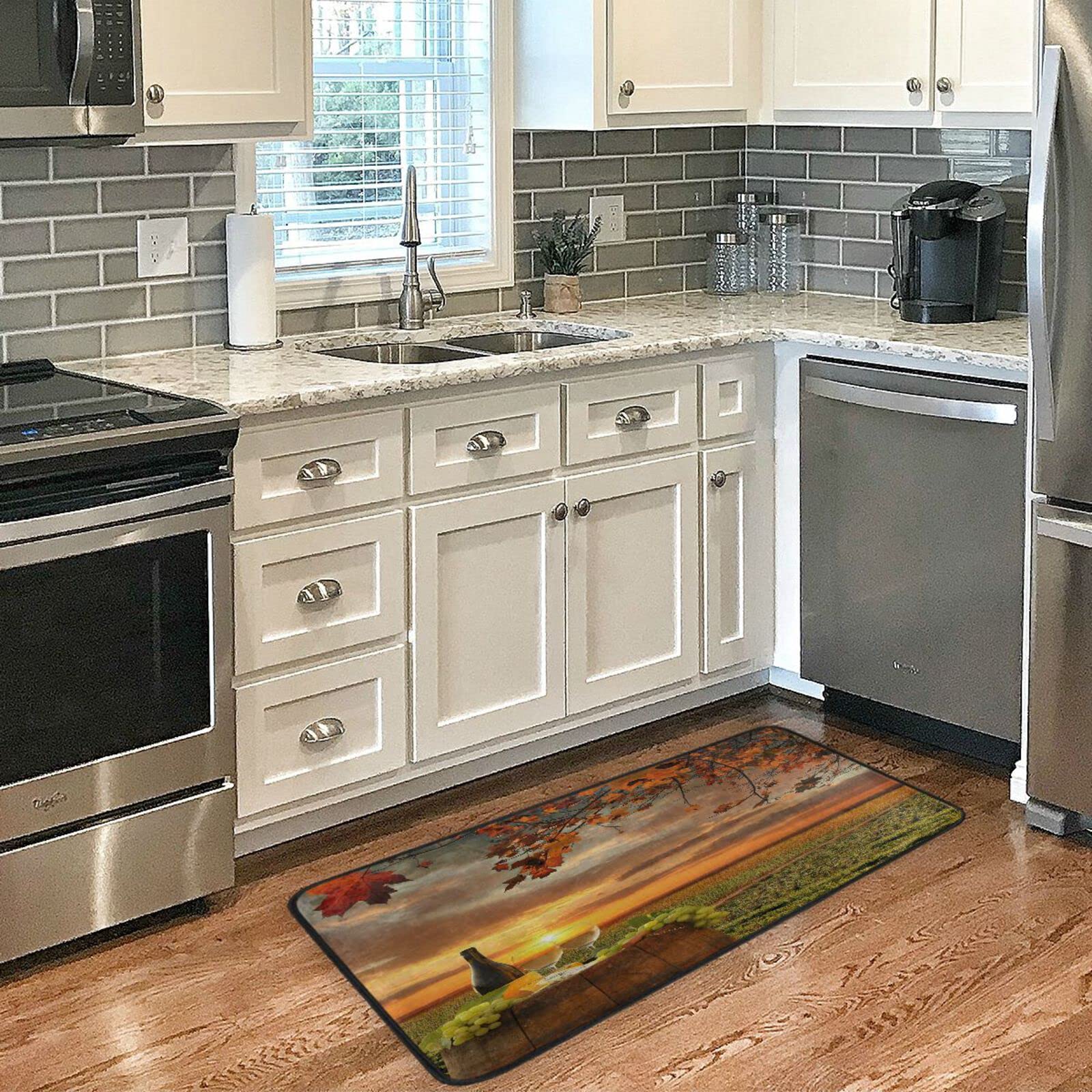 ALAZA White Wine Barrel Vineyard Kitchen Rugs Floor Mat,Non Slip Absorbent Comfort Standing Mat Kitchen Runner Rug for Hallway Entryway Bathroom Living Room Bedroom,39 X 20 Inches