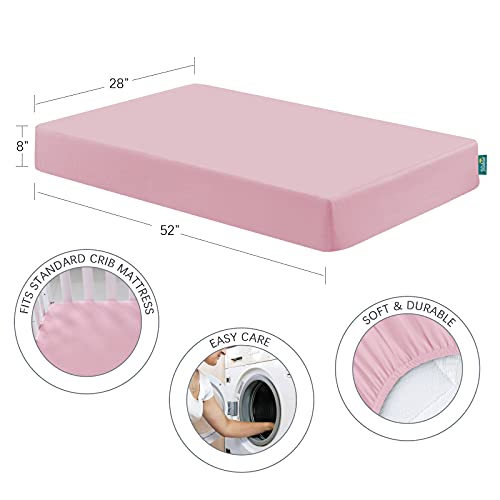 Biloban 3-Piece Toddler Sheet Set for Girl, Toddler Bedding Set Microfiber Includes Crib Mattress Sheet, Flat Sheet and Envelope Pillowcase, Silky Soft, Breathable and Lightweight, Pink