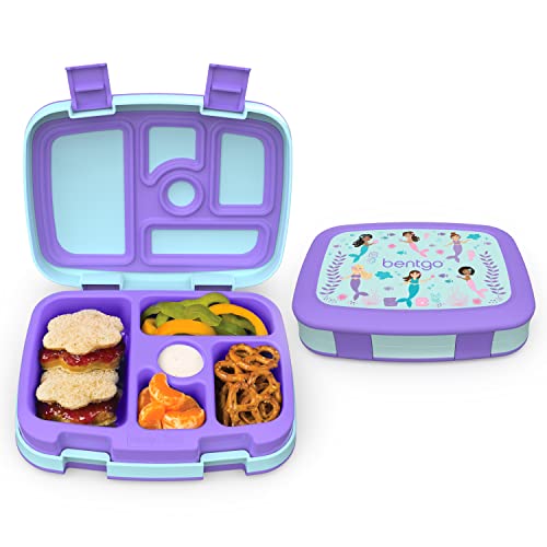 BentgoĀ® Kids Prints Leak-Proof, 5-Compartment Bento-Style Kids Lunch Box - Ideal Portion Sizes for Ages 3 to 7 - BPA-Free, Dishwasher Safe, Food-Safe Materials (Mermaids in the Sea)