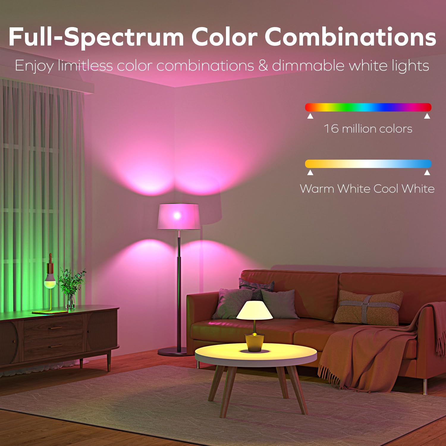 RCA Smart Light Bulbs, Multicolor LED, WiFi, Dimmable Color Changing Light Bulb, 800 Lumens 10W, Alexa & Google Home Compatible, 60W EQ A19 RGB Light, 2.4GHz only, No Hub Req, 2-PK