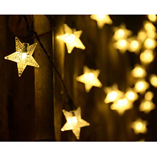 Abkshine Solar Christmas Lights Outdoor,Waterproof Solar Powered Fairy Lights, Warm White led Star String Lights for Garden Yard Path Trees Decorations