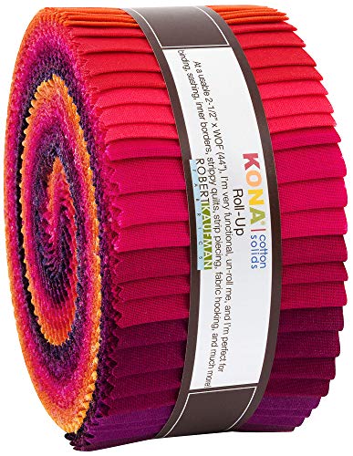 Robert Kaufman Kona Cotton Solids Birds of Paradise Roll Up 2.5" Precut Cotton Fabric Quilting Strips Jelly Roll Assortment RU-773-40