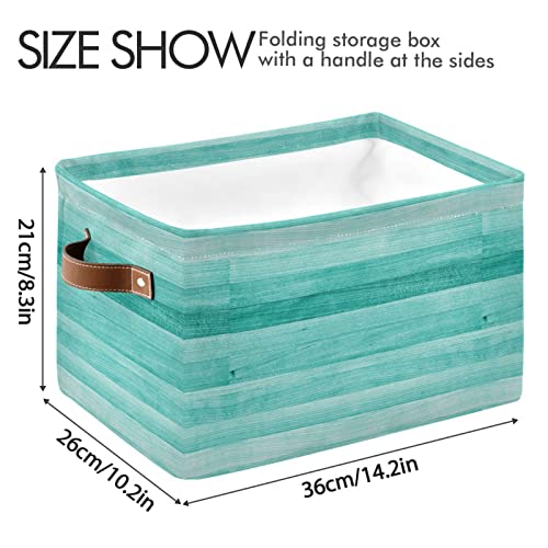 ALAZA Teal Turquoise Green Wood Large Storage Basket with Handles Foldable Decorative 1 Pack Storage Bin Box for Organizing Living Room Shelves Office Closet Clothes