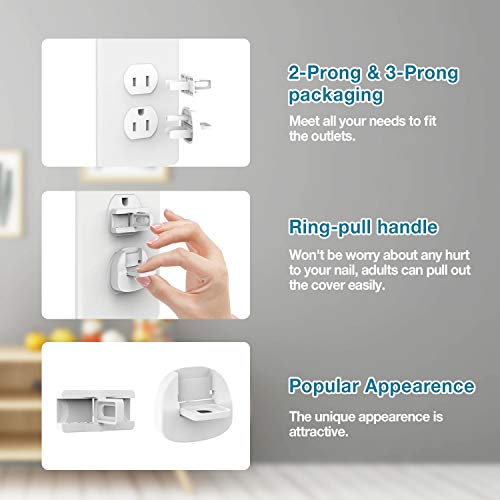 50 Pack Outlet Covers Baby Proofing with Hidden Ring-Pull Handle, Original Design 2-Prong & 3-Prong Outlet Covers Child Proof, Plug Protector Guards Against Shocks | Easy Installation