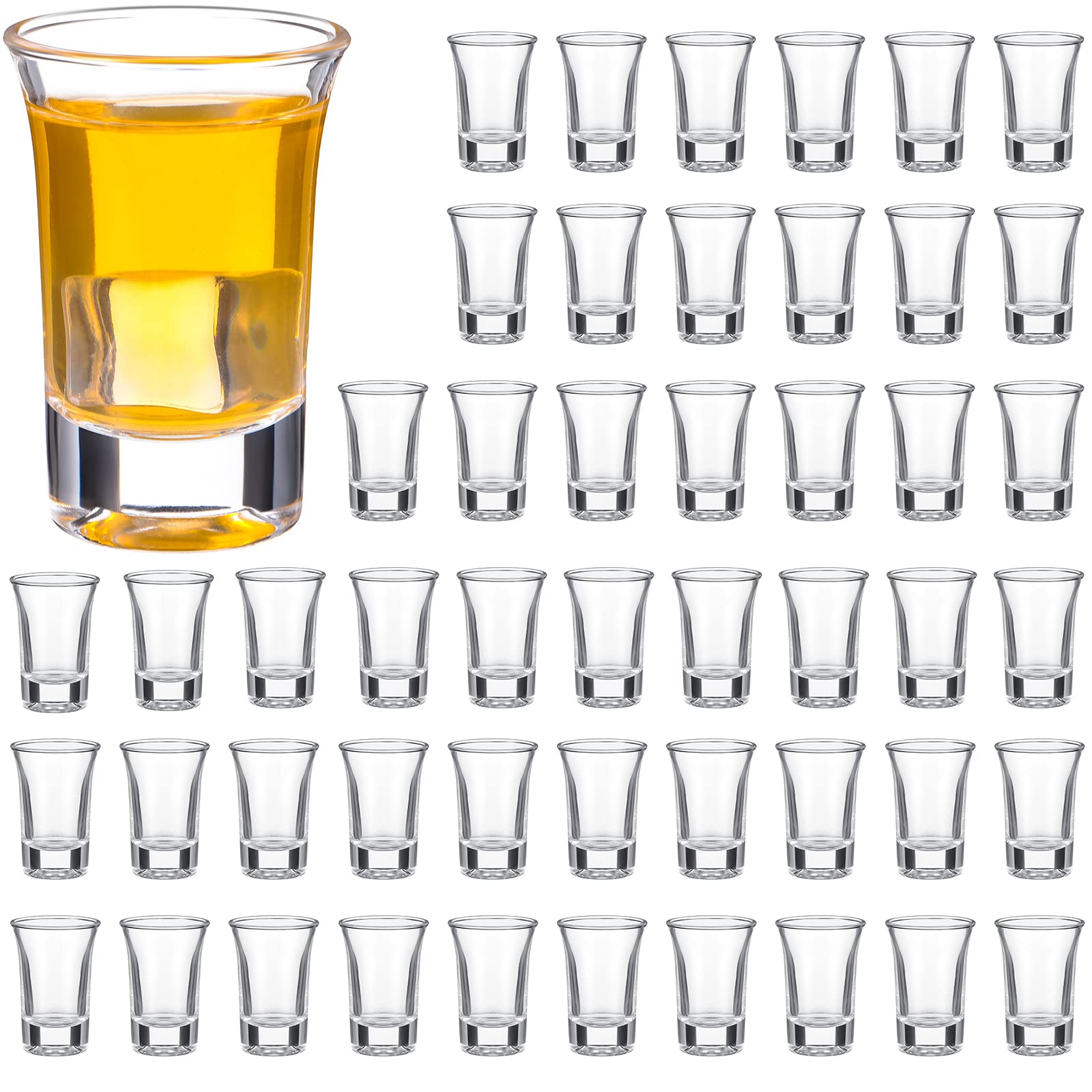 50 Pack Shot Glass Set with Heavy Base, 1.4 Ounce Clear Shot Glasses Round Shot Glasses Bulk for Whiskey Wine Liquor Vodka Birthday Party