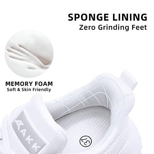 Akk White Gym Shoes for Women Workout Walking Tennis Slip on Memory Foam Comfortable Sneakers for Athletic Hollow Size 6