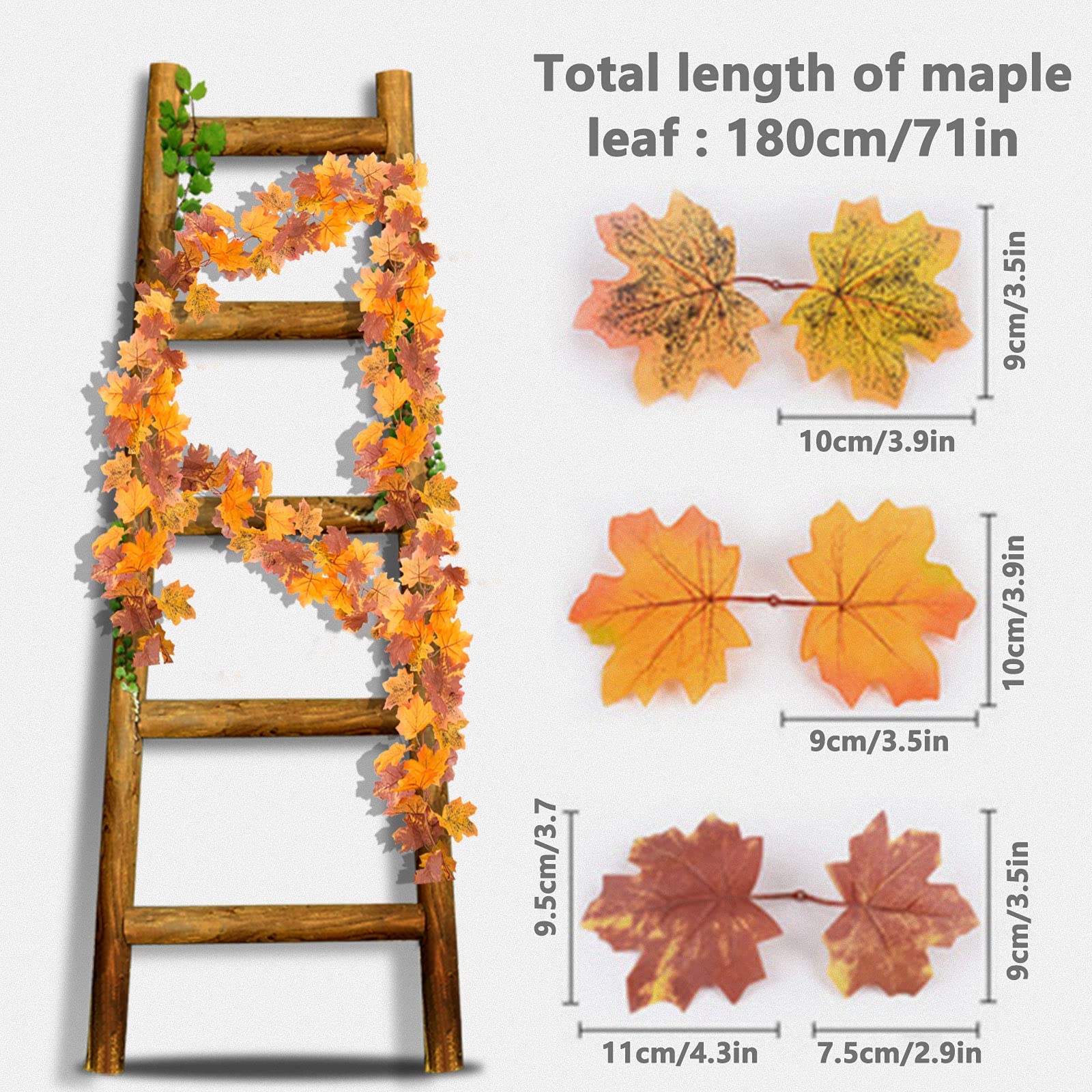 DIQMIAQ 2 Pack Fall Maple Leaf Garlands,5.9 FT/Pcs Autumn Hanging Fall Leave Vines for Home Garden Wedding Party Thanksgiving Dinner Fireplace Door Frame Doorway Backdrop Christmas Decor