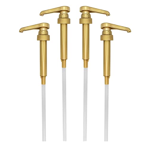 HANDIT - Gold Coffee Syrup Pumps | Fits Liter 750ml / 25-4oz Syrups Torani, DaVinci, Jordan's Skinny and Monin 33.8oz Plastic Bottles | 4-Pack