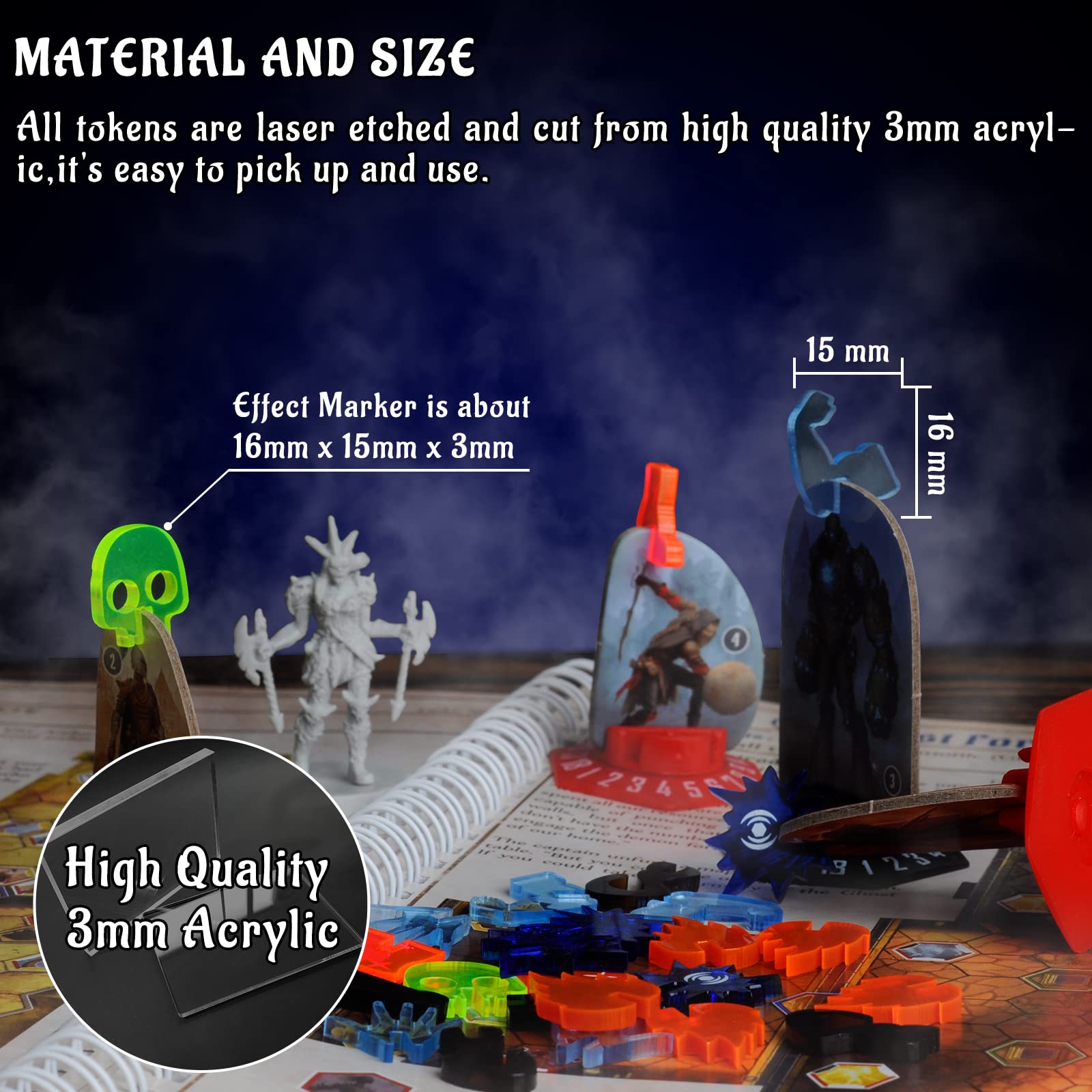 Condition Tokens Set of 60 Acrylic Status Effects Markers Game Accessories for Gloomhaven, Forgotten Circles and Jaws of the Lion