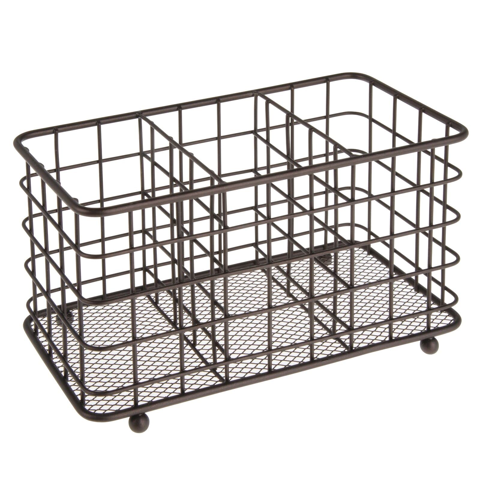 mDesign Farmhouse Modern Metal Wire Cutlery and Utensil Storage Organizer Bin for Kitchen, Pantry, Table and Countertop - Utensil Caddy Holds Forks, Knives, Spoons, Napkins - 3 Sections - Bronze