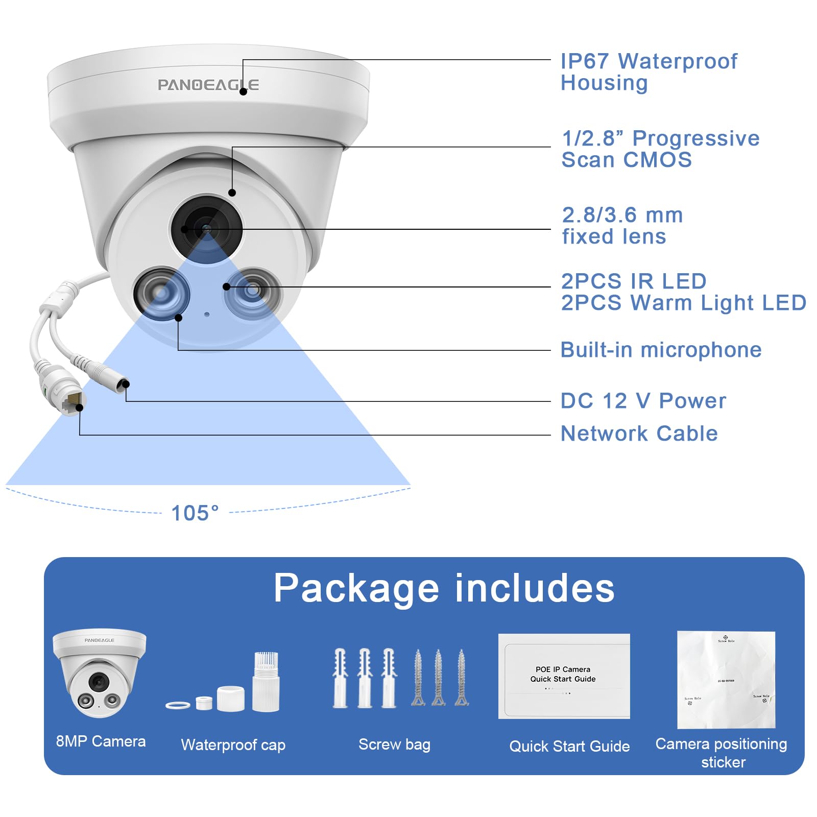 8MP Full Color PoE IP Camera with AI Human/Vehicle Detection,F1.0 Super Aperture Wide Angle 2.8mm Lens,Built-in Mic,Compatible with Hikvision Outdoor Security Camera with Built-in Mic(PG2387C-28)