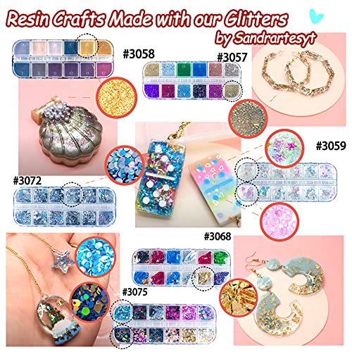 Iridescent Glitters, Holographic Sequins, Laser Flakes, Foil Chips, Beads, Mirror Chrome Pigment Powders, Resin Jewelry Making Kit Art Craft Supplies Pack of 22-Box 264 Designs