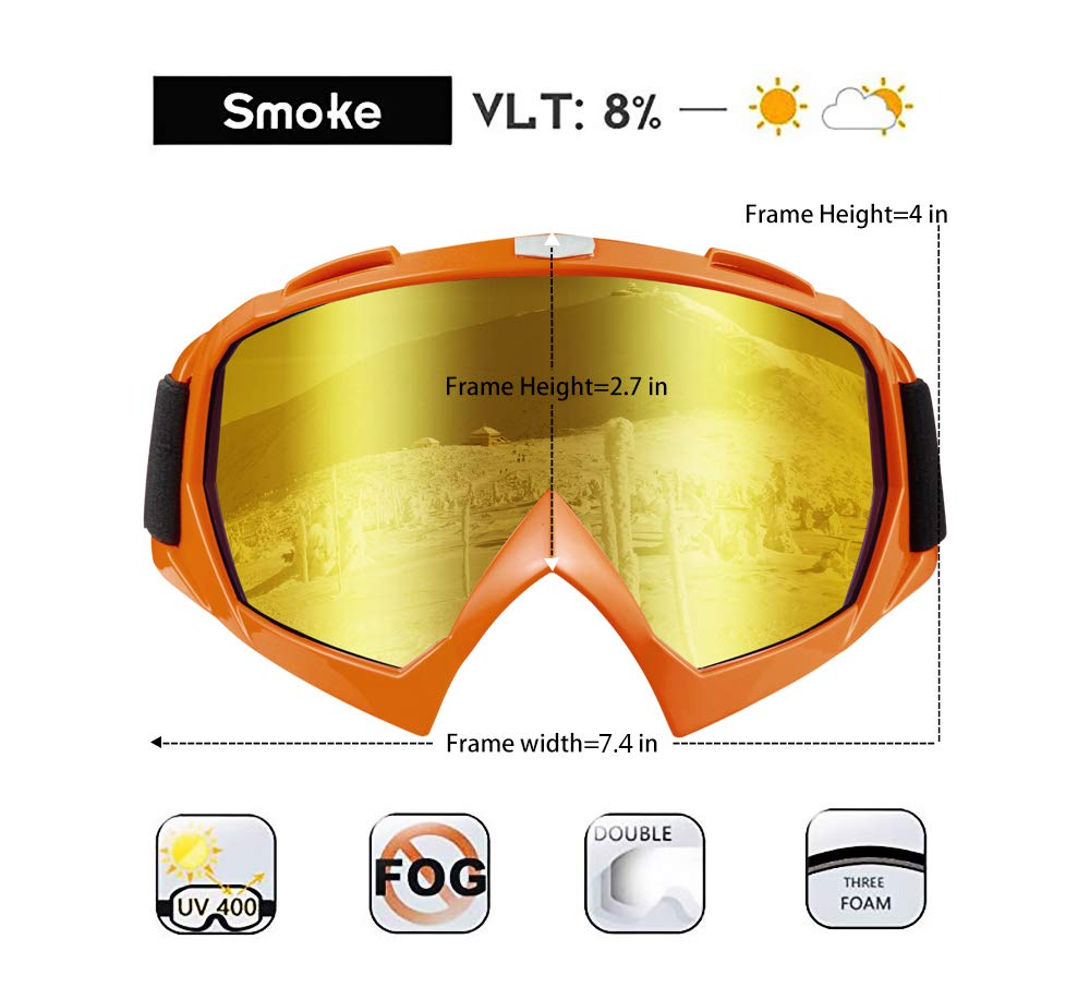 ALCADAN Ski Goggles - Over Glasses Ski/Snowboard Dust-Proof Goggles for Men, Women & Youth - 100% UV Protection 634W (Dark Blue Black)