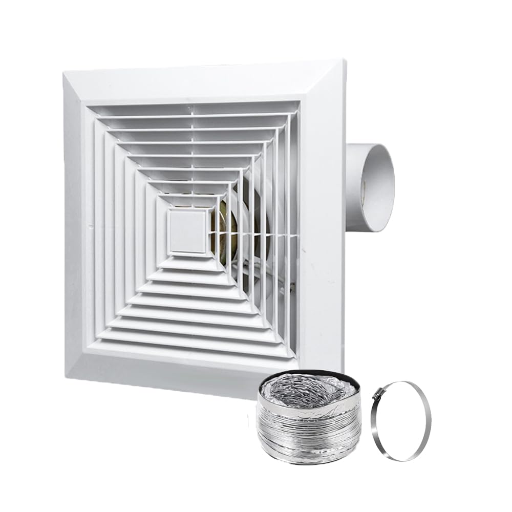 RLOZUI 8 inch Bathroom Exhaust Fan, 25W 90 CFM Bathroom Ventilation Fan Shower Ceiling Ventilation White Square Extractor Fan For Bathroom Kitchen Restroom Home Office