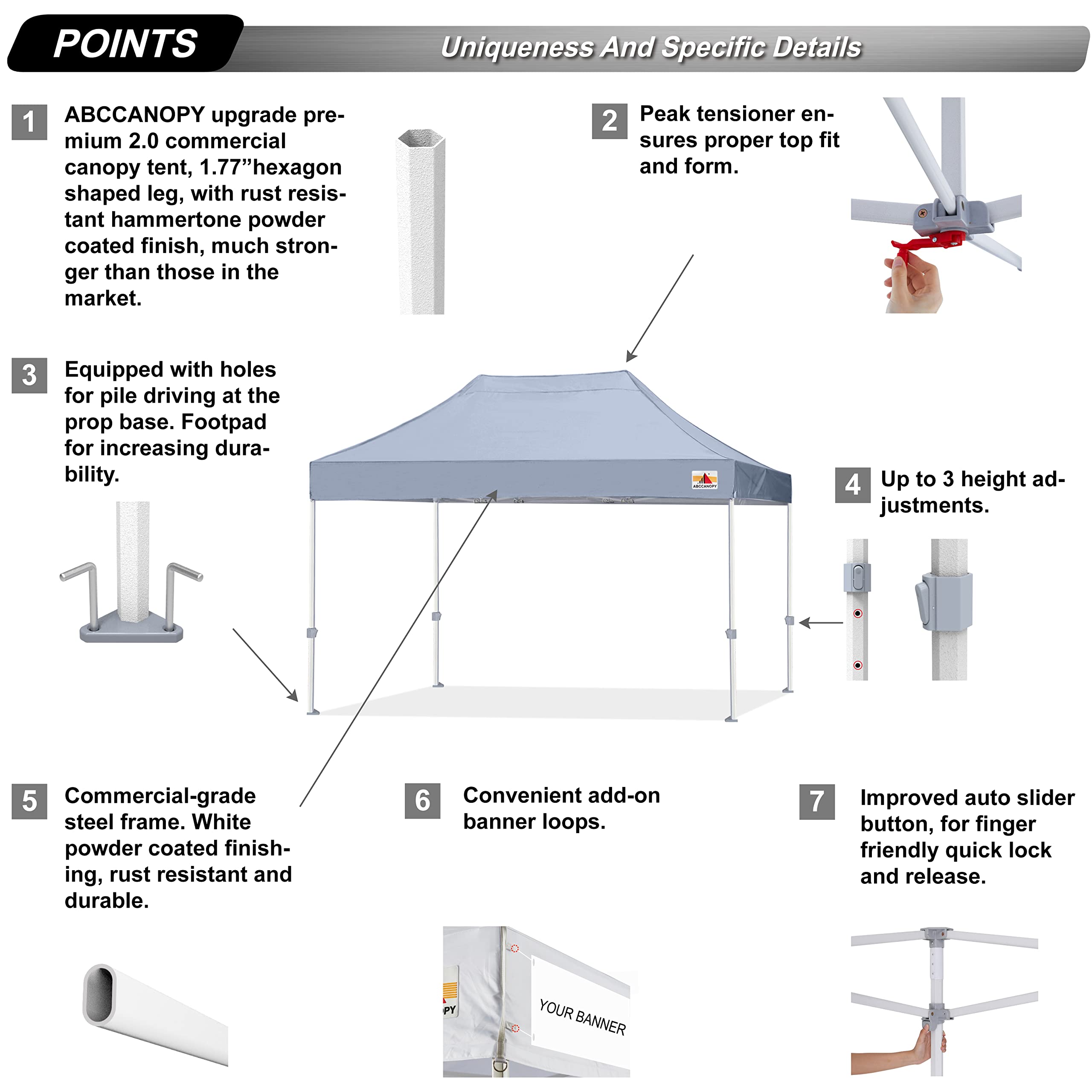ABCCANOPY Commercial Aluminium Pop Up Canopy Tent 10x15 Premium-Series, Grey