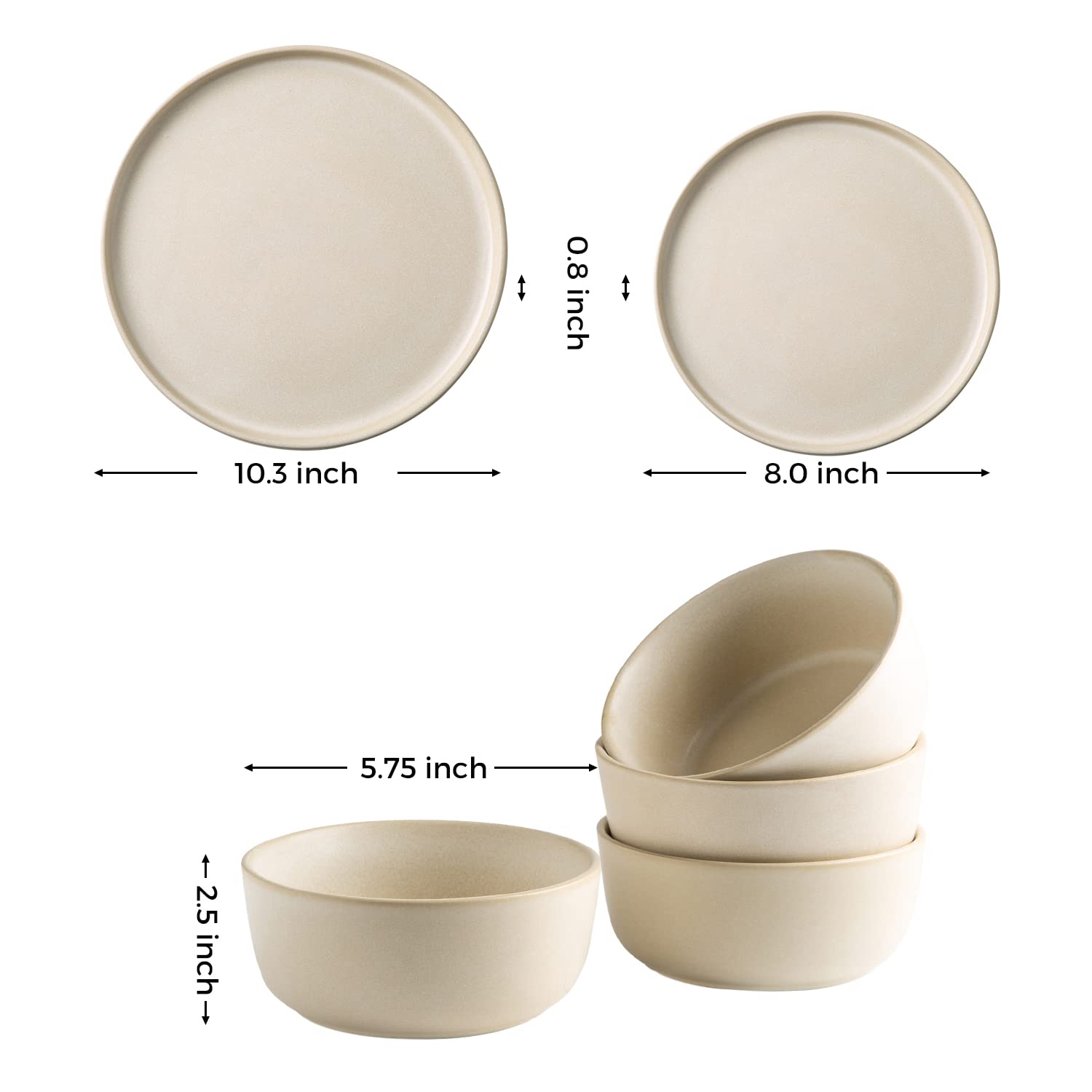AmorArc Ceramic Dinnerware set, Service for 6 (12pcs), Stoneware Plates and Bowls Set,Highly Chip and Crack Resistant | Dishwasher & Microwave Safe, Matte-Ivory RusticStyle
