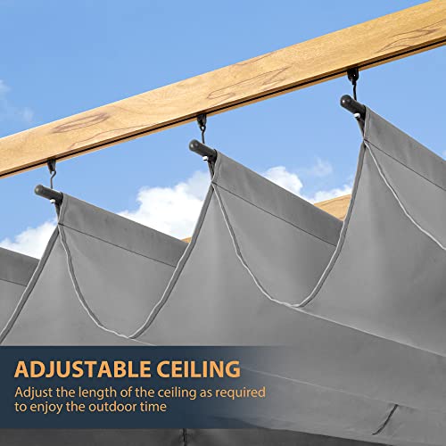 HAPPATIO 10' X 10' Pergola Retractable Pergola Canopy for Backyard, Garden, Patio; Woodgrain-Look Aluminum Pergola with Retractable Pergola Canopy, Includes Anchors and Expansion Screws (Grey)