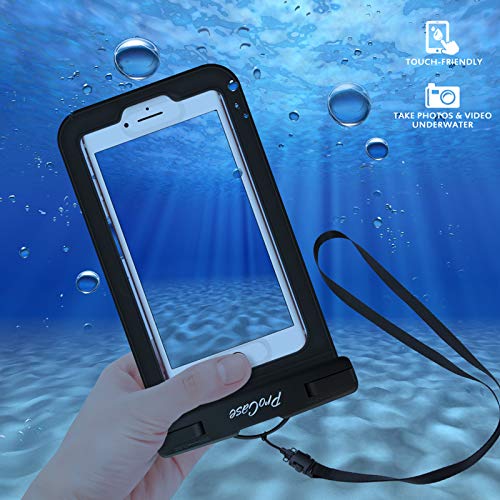 ProCase Waterproof Case with Touch ID, Cellphone Dry Bag Pouch for iPhone Xs Max XR XS X 8 7 6S Plus with Fingerprint Recognition, Galaxy S10 S10e S9 S8+ up to 6.0" - 2 Pack Black