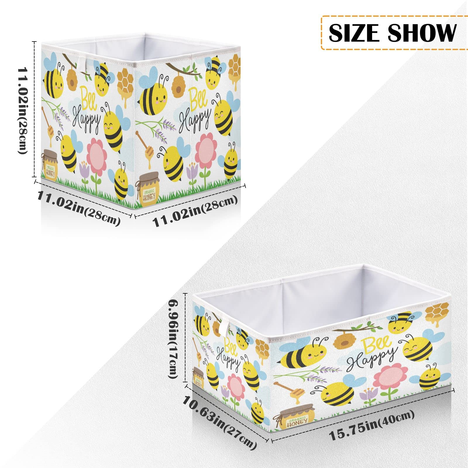 ALAZA Foldable Storage Bins, Cute Bees and Honey Storage Boxes Decorative Basket for Bedroom Nursery Closet Toys Books