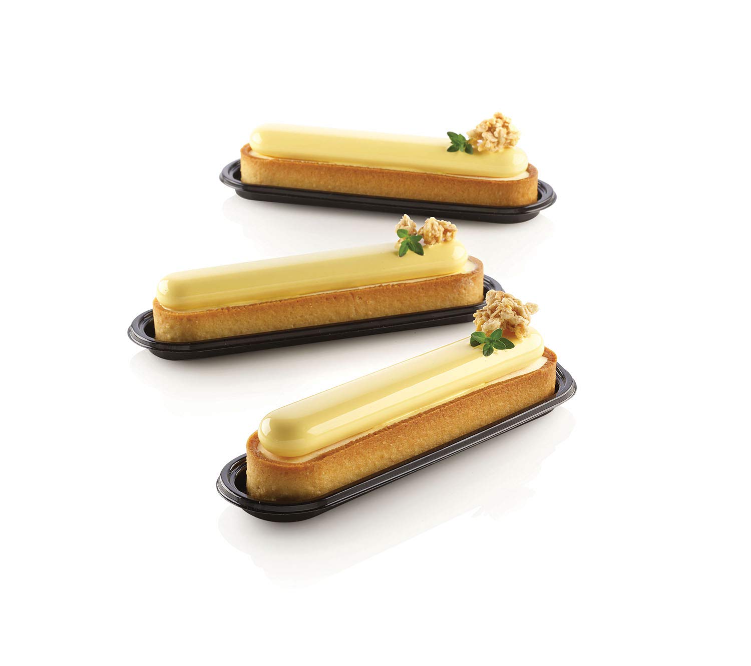 Silikomart "Kit Tarte Ring Oblong 146x34" Silicone Mold with 6 Cavities, Each 5.23 Inch x 0.82 Inch x 0.47 Inch High, Plus 6 Heat-Resistant Perforated Plastic Oblong Cutting Rings