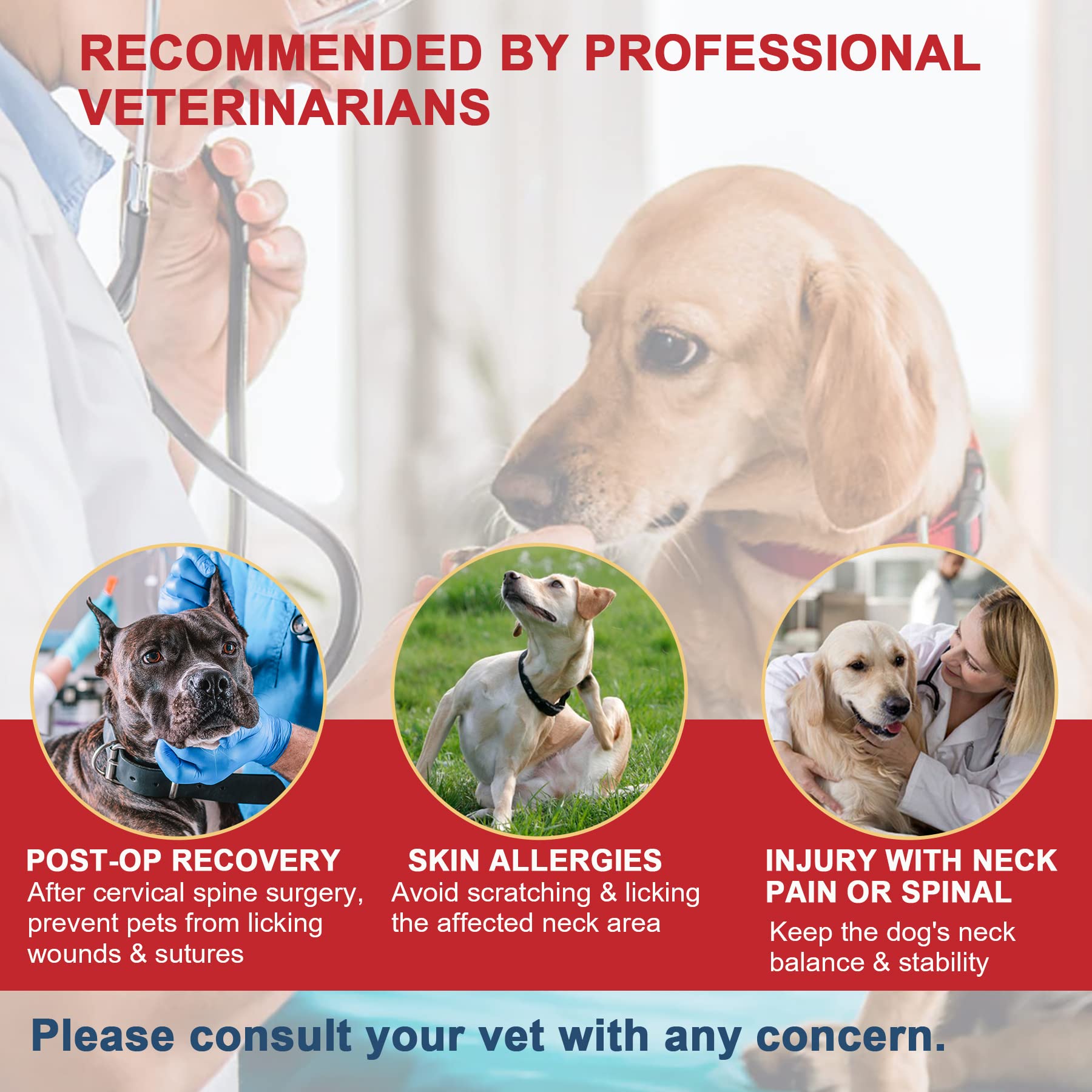 BUVUB Dog Cervical Collar Neck Brace, Help Pets Recovering From Vertebral Neck Injuries Sprains, Hernias Prevent Pets From Anti-bite Lick Wound Healing, Wounds and Rashes, Accelerated Recovery (Large)