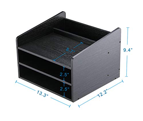 PAG Wood Desktop File Organizer Mail Sorter Magazine Rack Paper Holder Telephone Stand with Adjustable Drawer, Black
