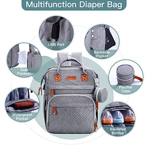 ISMGN Diaper Bag Backpack with Changing Station, Large Diaper Bag, Multifunctional Diaper Bag, Gray