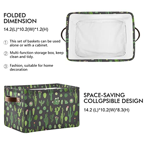 ALAZA Green Plant Cactus Foldable Storage Box Storage Basket Organizer Bins with Handles for Shelf Closet Living Room Bedroom Home Office 2 Pack