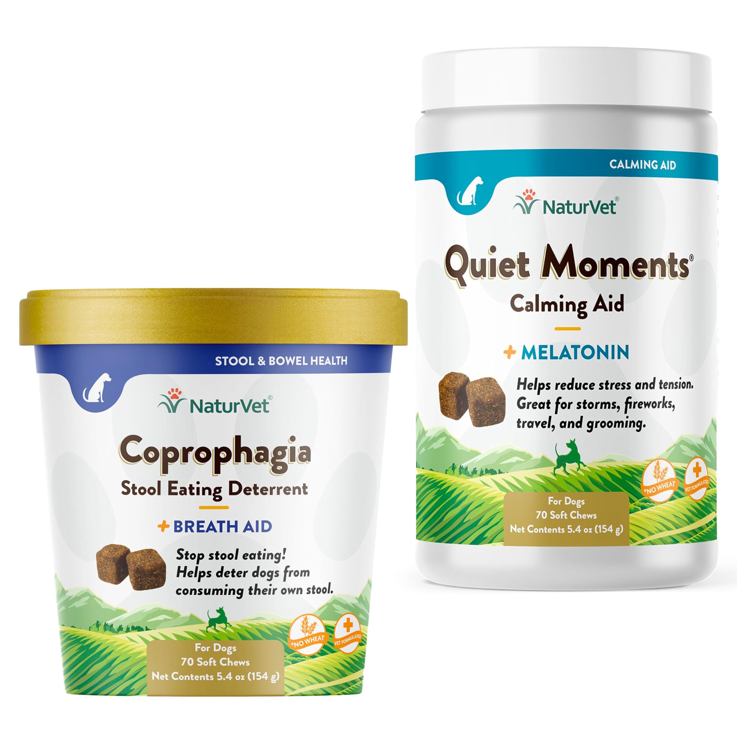 NaturVet β Coprophagia Stool Eating Deterrent Plus Breath Aid β 70 Soft Chews & Quiet Moments Calming Aid β Helps Promote Relaxation, Reduce Stress, Storm Anxiety, Motion Sickness for Dogs β 70 Ct.