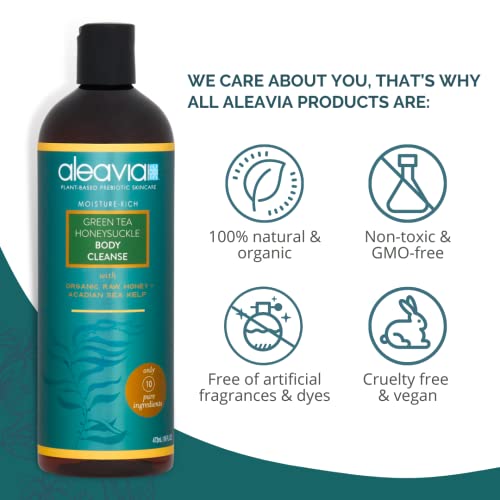 Aleavia Green Tea Honeysuckle Body Cleanse β Organic & All-Natural Prebiotic Body Wash with Raw Honey β 16 Oz.