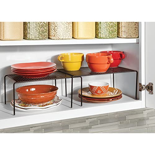 mDesign Adjustable Metal Kitchen Cabinet, Pantry, Countertop Organizer Storage Shelves: Expandable - 2 Piece Set - Durable Steel, Non-Skid Feet - Bronze