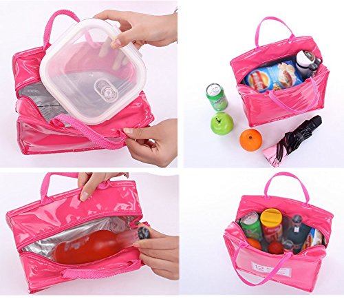 iToolai Zipper Mini Patent PU Leather Waterproof Reusable Lunch Bags Insulated Tote Bag,Black