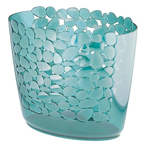 mDesign Plastic Slim Oval 2 Gallon Trash Can Wastebasket Garbage Bin - Decorative Themed Basket for Bathroom, Bedroom, Office - Hold Trash, Waste, Recycling - Pebbles Collection - Blue