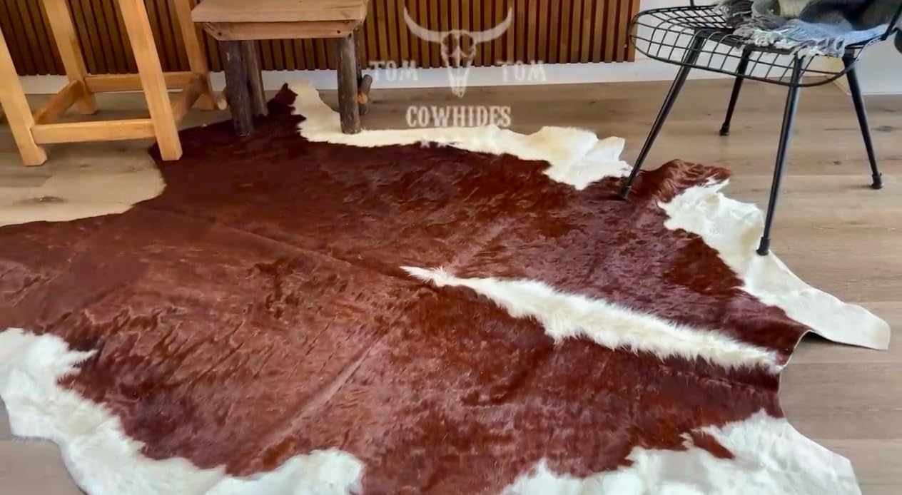 Cowhides Rug 7x6.5 Hereford Natural Leather