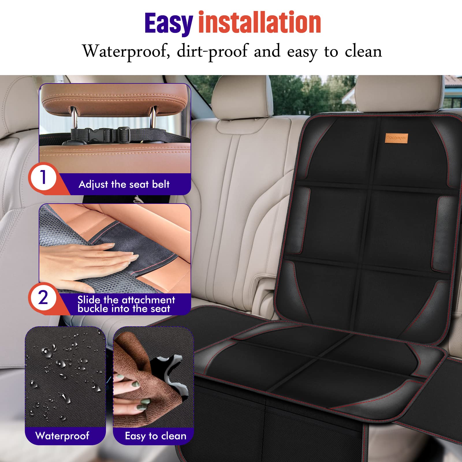 Car Seat Protector, 1 Pack, Thickest Padded 600D Fabric Padding, Waterproof, Durable, Anti Slip Backing, Child Seat Protection, Suitable for Babies, Toddlers, Children(Black 1)