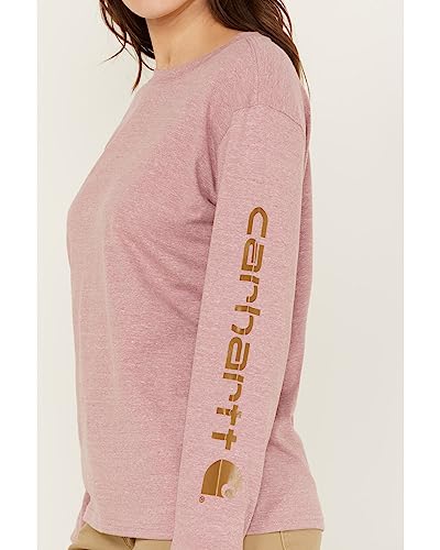 Carhartt Women's Loose Fit Heavyweight Long Logo Sleeve Graphic T-Shirt, Foxglove Snow Heather, Small