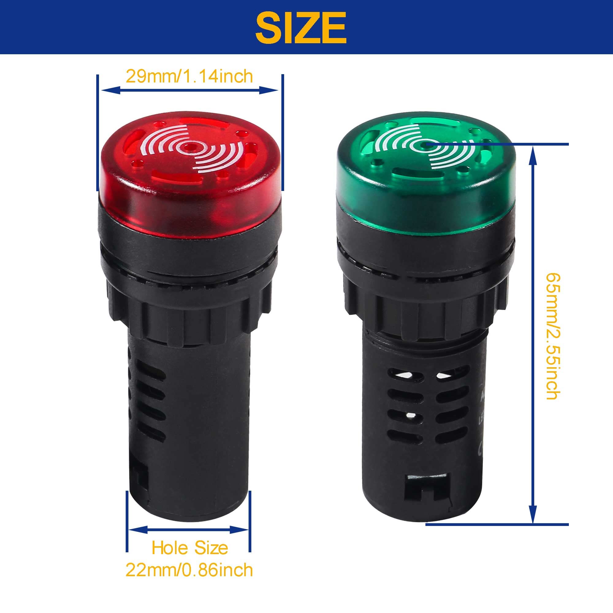 4pcs AC/DC 24V 22mm Red Green Flash Alarm LED Indicator Light Beep Buzzer Flashing Signal Lights for Electrical Control Panel