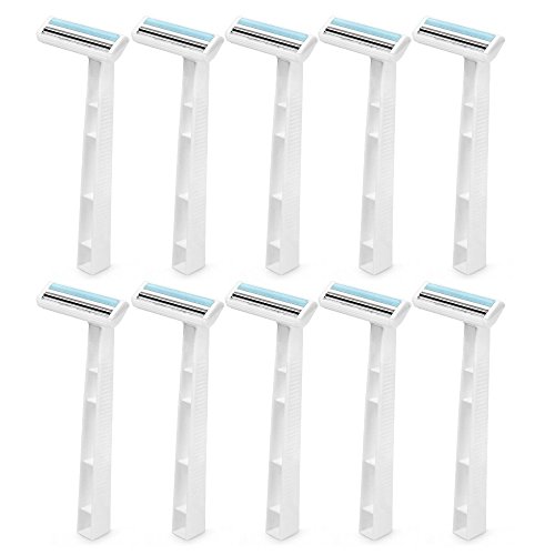 QSHAVE Men's Disposable Razor Shaver with Double Layer Blade, 10 Count (White)