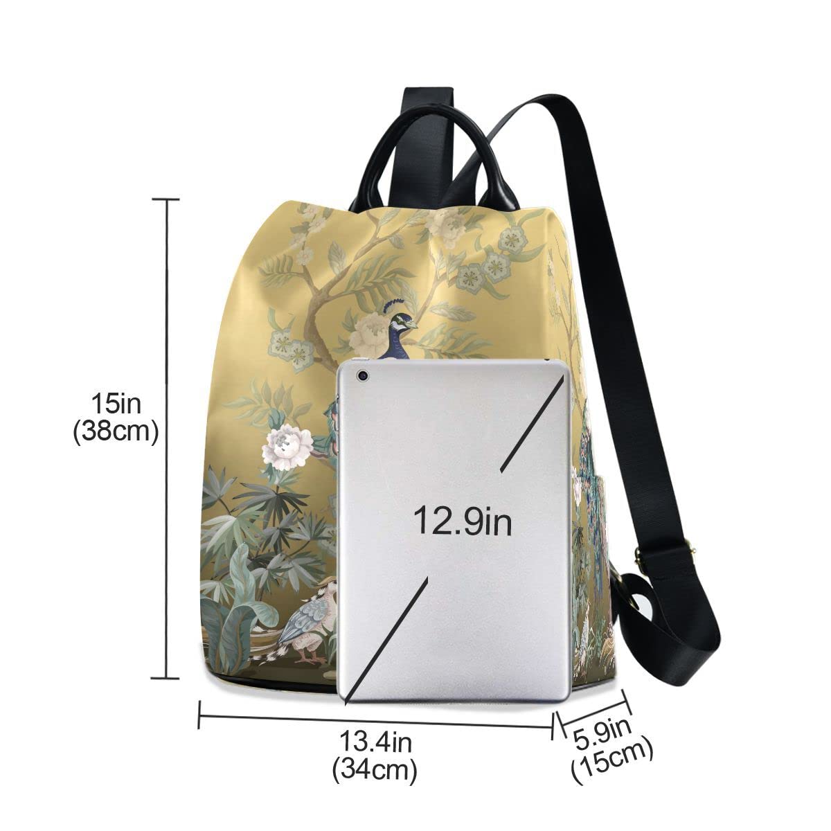ALAZA Peacock Peonies Women Backpack Anti Theft Back Pack Shoulder Fashion Bag Purse