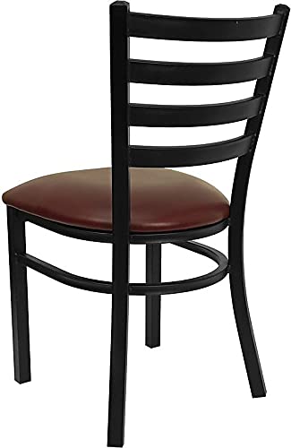 Flash Furniture 4 Pk. HERCULES Series Black Ladder Back Metal Restaurant Chair - Burgundy Vinyl Seat