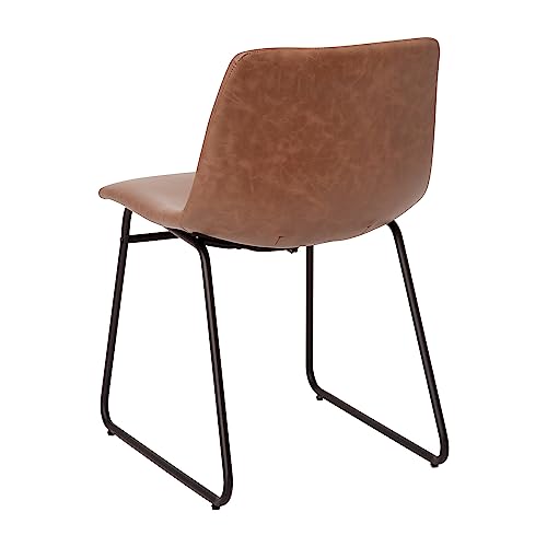 Flash Furniture Butler 18 Inch Commercial Grade LeatherSoft Dining Table Height Chair, Mid-Back Black Sled Base with Light Brown LeatherSoft Upholstery, Set of 2