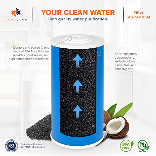 Aquaboon Premium 5 Micron 10" x 4.5" Whole House Coconut Shell Granular Activated Carbon (GAC) Water Filter Replacement Cartridge, 2 Pack