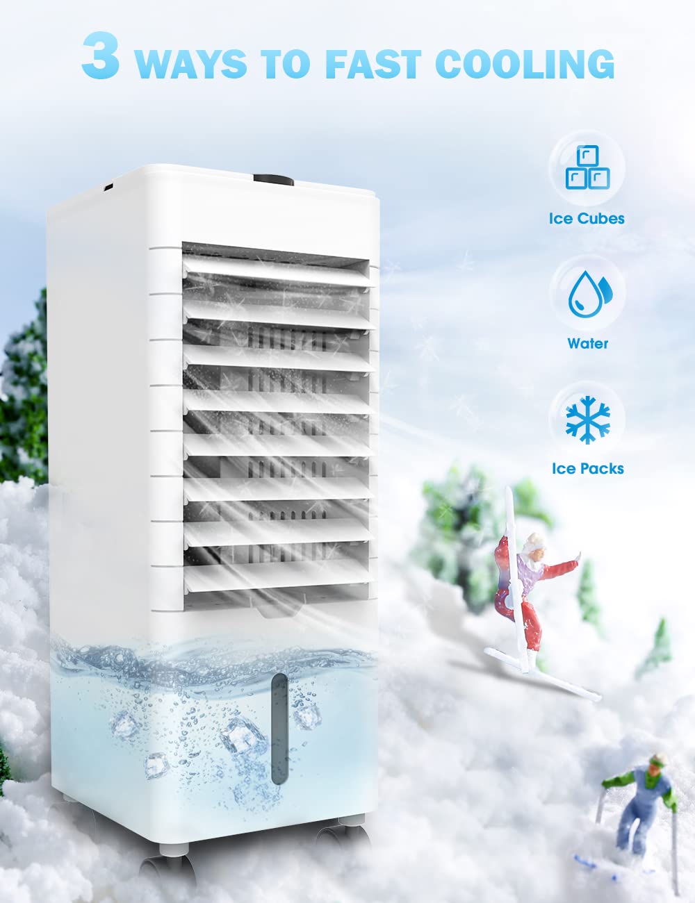 Evaporative Air Cooler - SEEPER 4-IN-1 Cooling Tower Fan with Evaporative Cooler & Humidifier, 12H Timer & Remote Control, Fast Cooling w/Ice Box, Portable Air Conditioner for Small Room Home Office