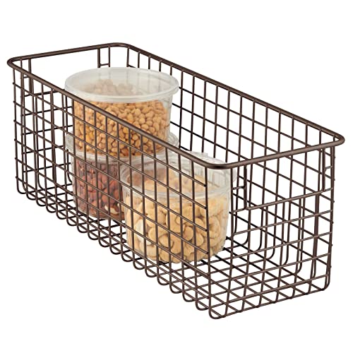 mDesign Slim Metal Wire Food Storage Organizer Basket with Handles - Organization in Kitchen Cabinets, Pantry Shelf, Bathroom, Laundry Room, Closets, Garage, Concerto Collection, 2 Pack, Bronze
