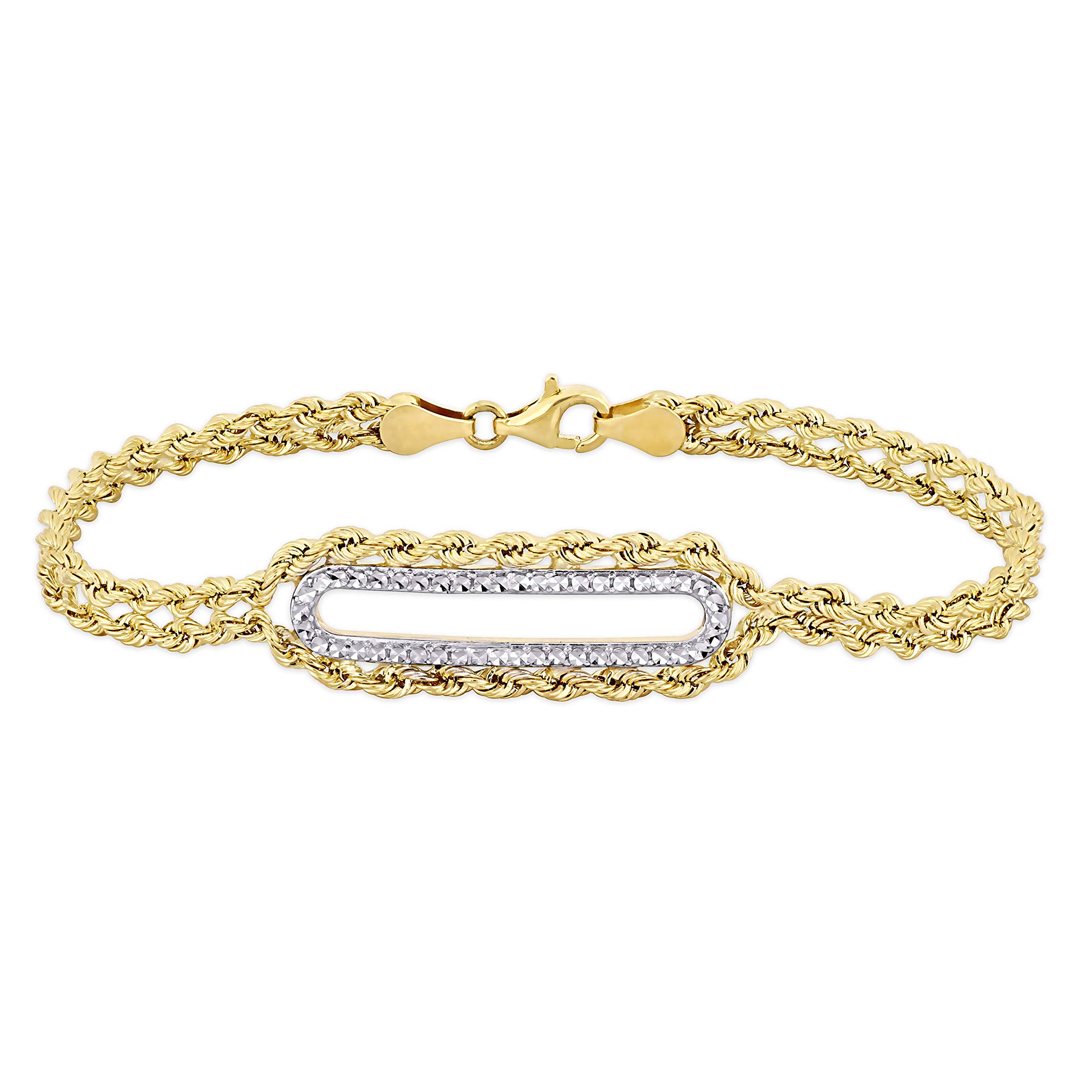 Abbie+Cleo 10k Yellow Gold with Diamond Cut White Gold Accents Double Rope Link Bracelet, 7.5"
