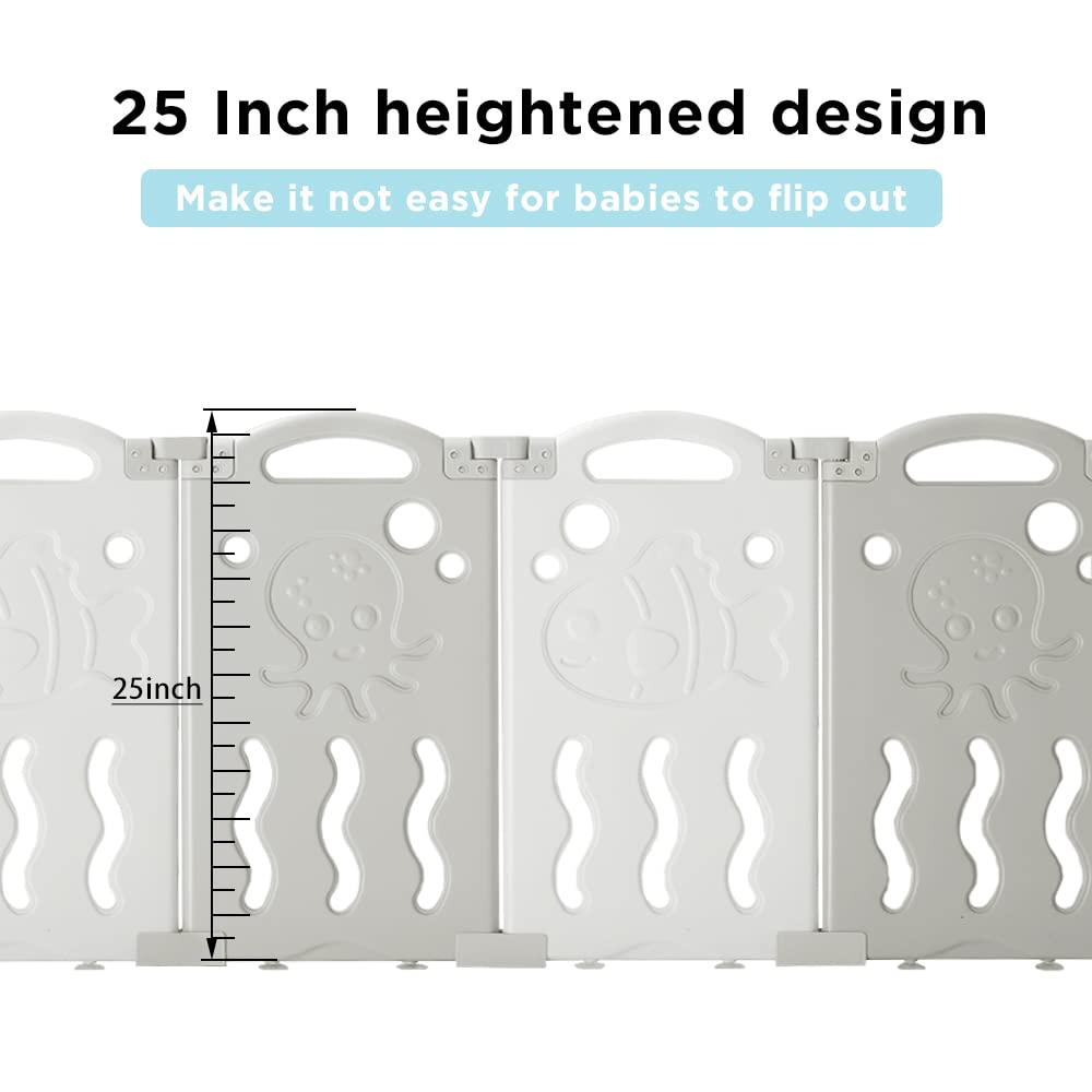 Albott Upgraded Foldable Baby Playpen Foldable Thicken Kids Safety Play Fence Toddler Play Yard 2-Panel Extension (Grey)