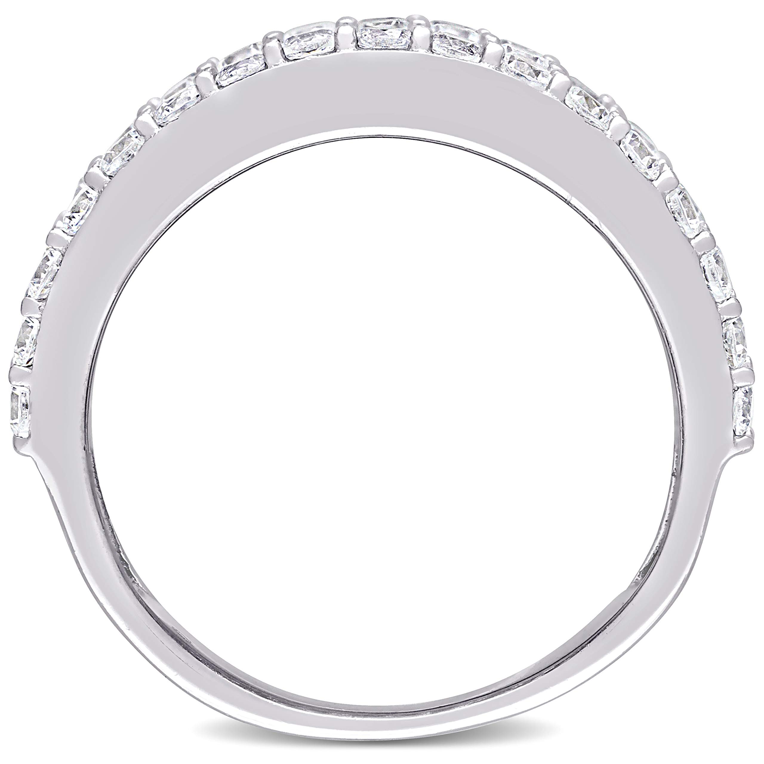Abbie+Cleo Baguette and Round Cubic Zirconia Double Row Band Ring in Rhodium Flash Plated Sterling Silver, Size 7