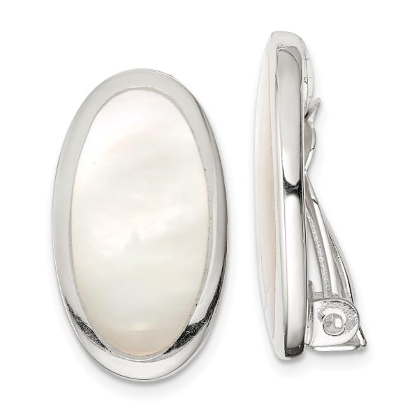 925 Sterling Silver Mother of Pearl Oval Non Pierced Clip On Earrings
